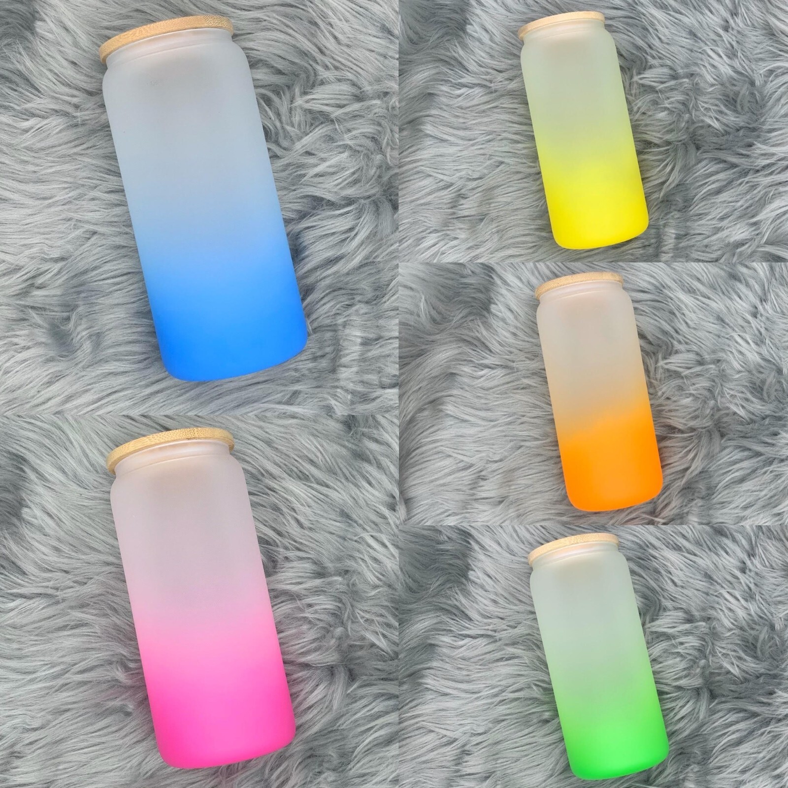 20 oz Sublimation Frosted Gradient Glass Cans Blanks w/Lid & Straw - 5 ...