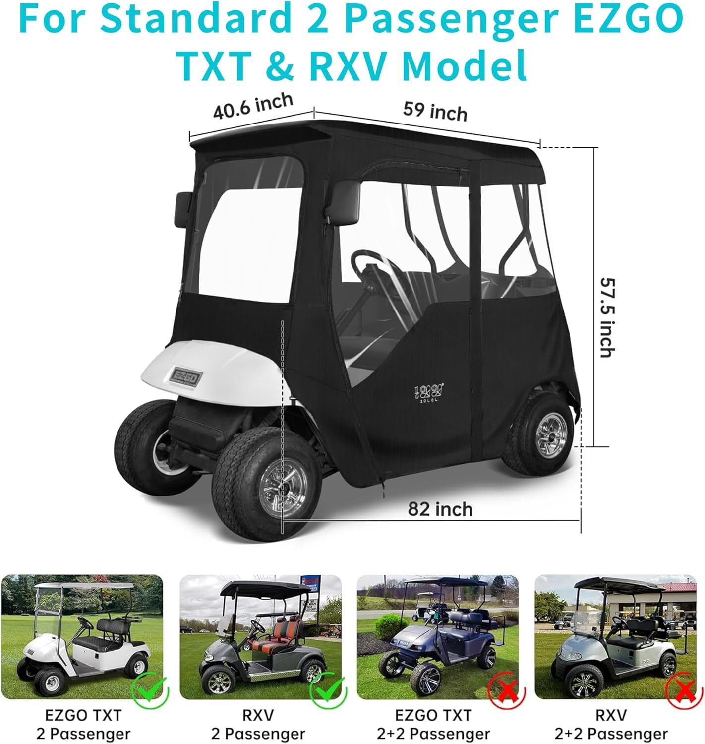 Golf Cart Driving Enclosure for 2 Passenger EZGO TXT RXV, 600D ...