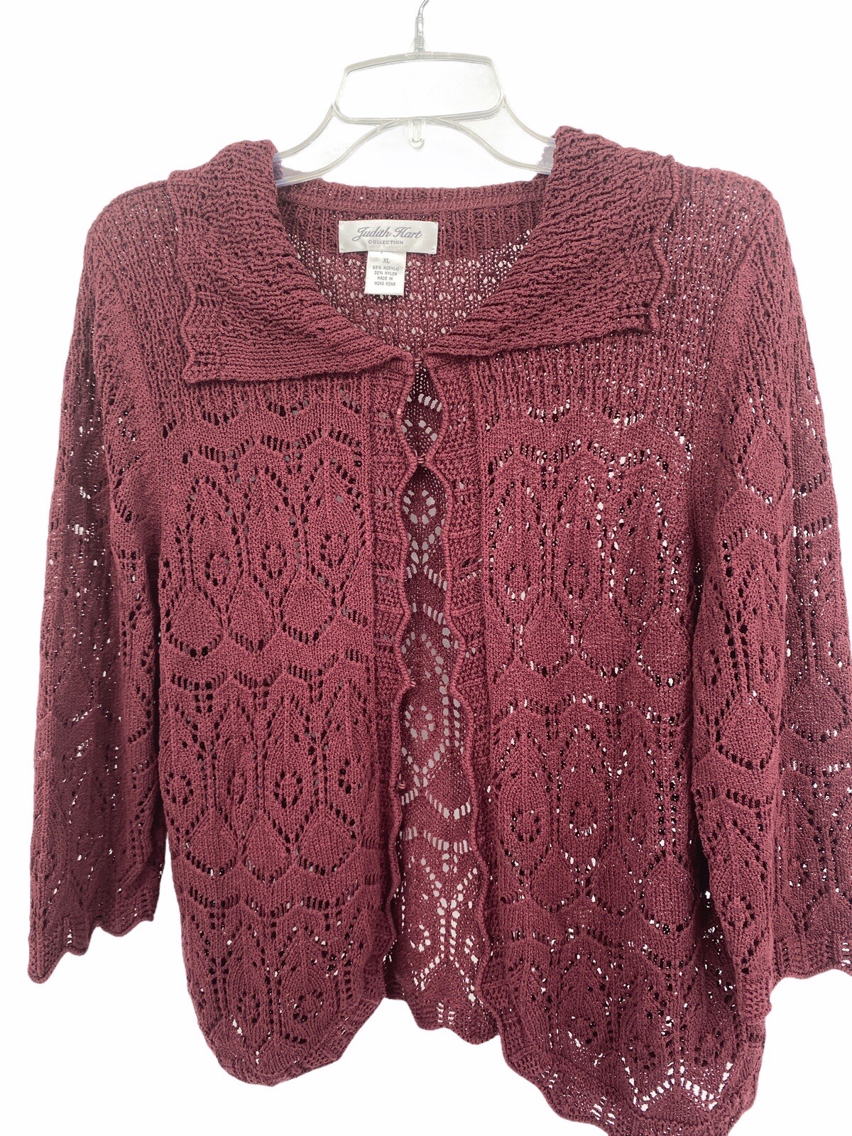 Judith Hart Collection Burgundy Red Open Knit Collare… - Gem