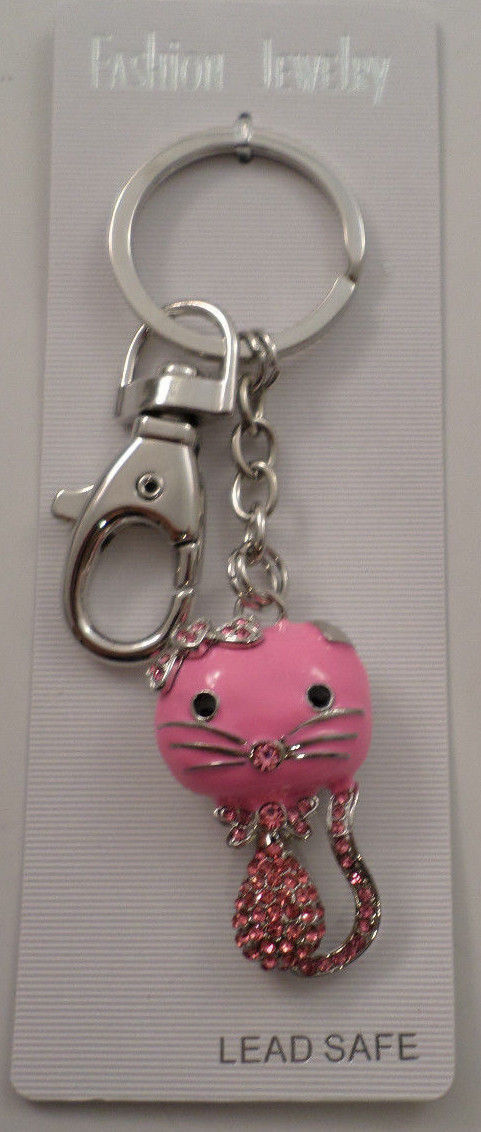 Rhinestone Bling Bubblegum Pink Kitty Cat Lover Kitten Key Chain Purse ...