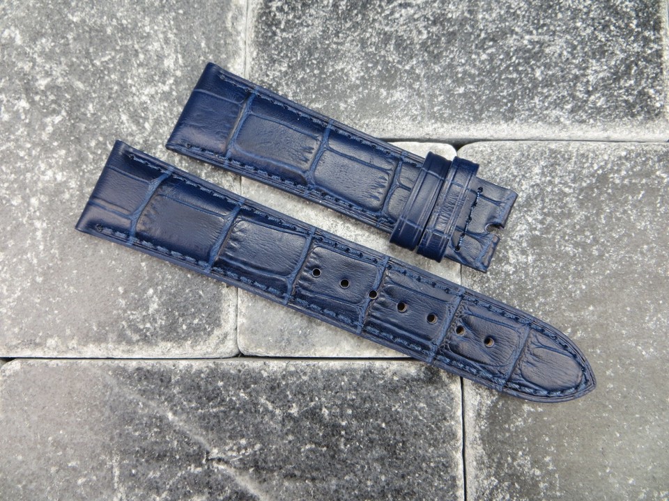 18 mm Leather Strap Navy Blue Watch Band with OEM OMEGA Buckle Set ...
