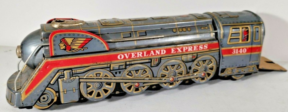 Vtg Tin Toy Overland Express Railway Train 3140 Indian Logo For Parts ...