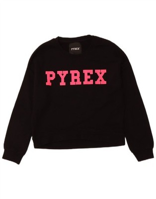 PYREX Womens Oversized Crop Graphic Sweatshirt Jumper UK 10 Small Black ...