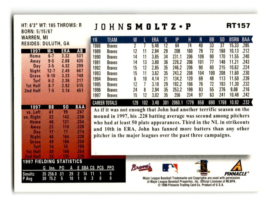 1998-Score Rookie & Traded-#RT157-John Smoltz-Atlanta Braves | eBay