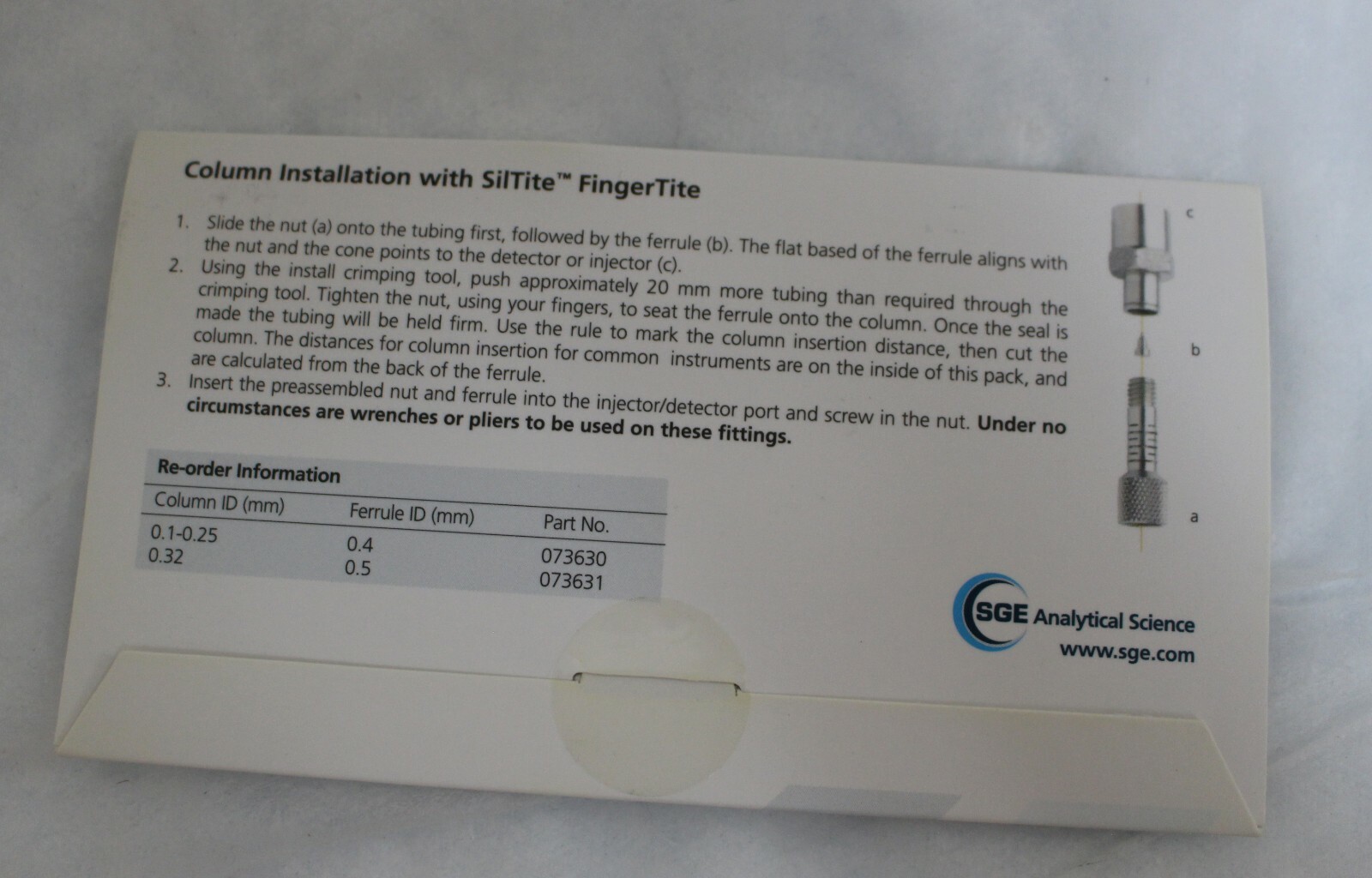 SGE 073630 SilTite™ FingerTite Ferrule with 0.4 mm Hole; 10/Pk | eBay