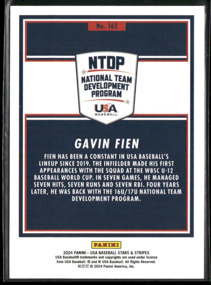 Gavin Fien 2024 Panini Stars & Stripes USA Baseball Green #162 USA ...