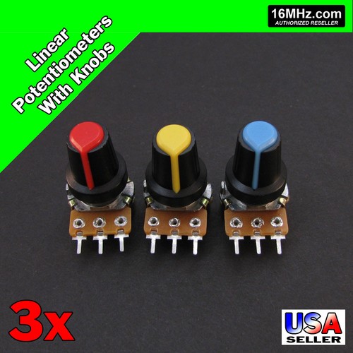 3x 100K OHM Linear Taper Rotary Potentiometers B100K POT w/ Black Knobs ...