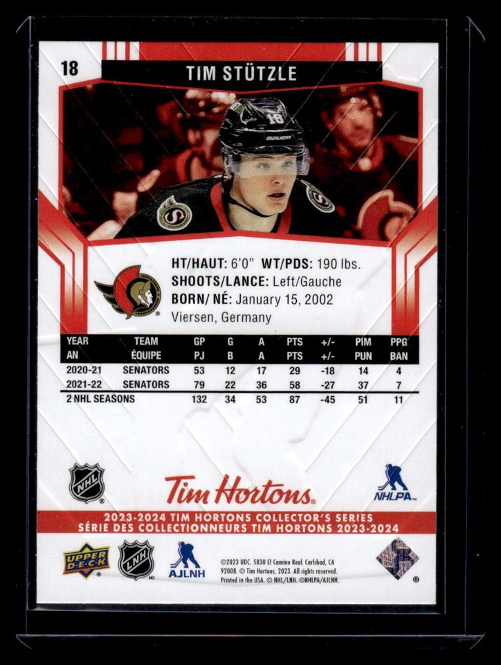 Tim Stützle 2023-24 Upper Deck Tim Hortons #18 Ottawa Senators | eBay