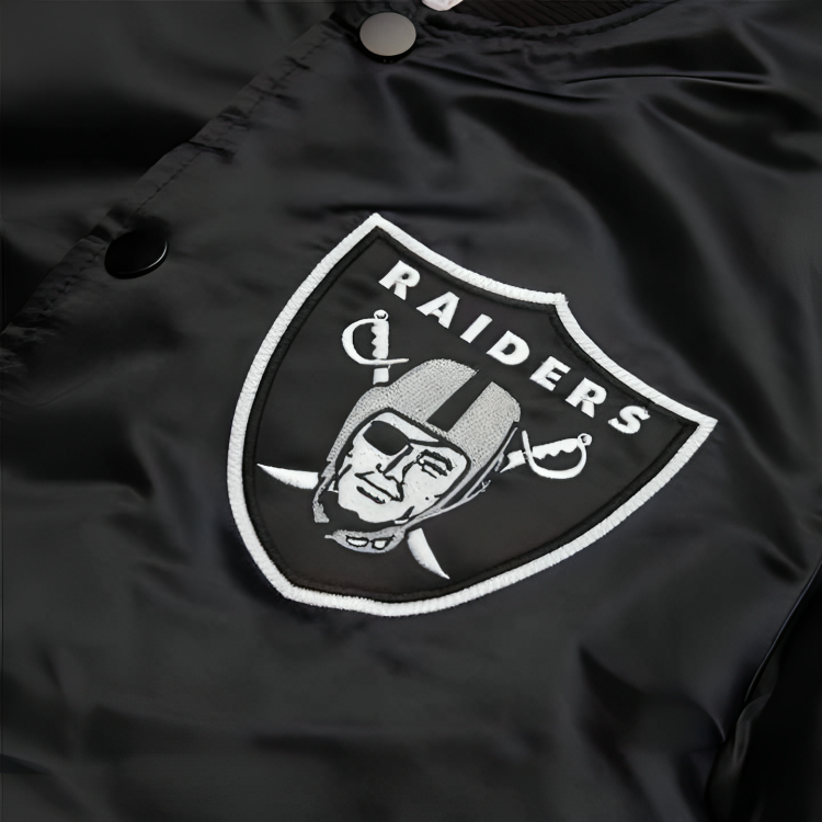 Black Satin NFL Bomber Letterman Coat | Oakland Raiders Varsity Jacket ...