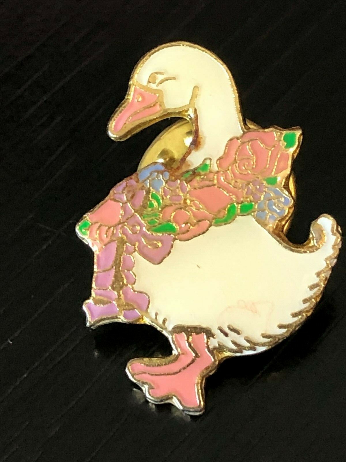 Vintage Collectible Goose With Flowers Colorful Metal Pinback Lapel Pin ...