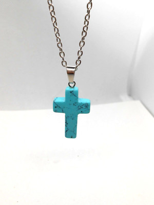 Turquoise Stone Cross Necklace | eBay