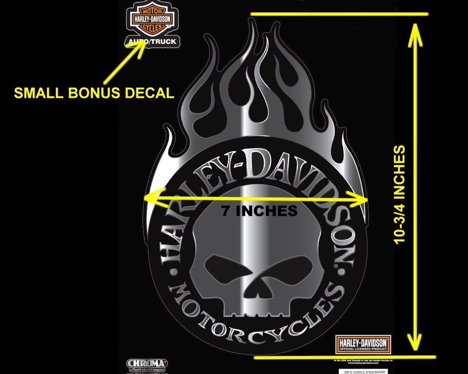 * XL * HARLEY DAVIDSON MOTORCYCLE WILLIE G SKULL CHROME DECAL - MADE IN ...