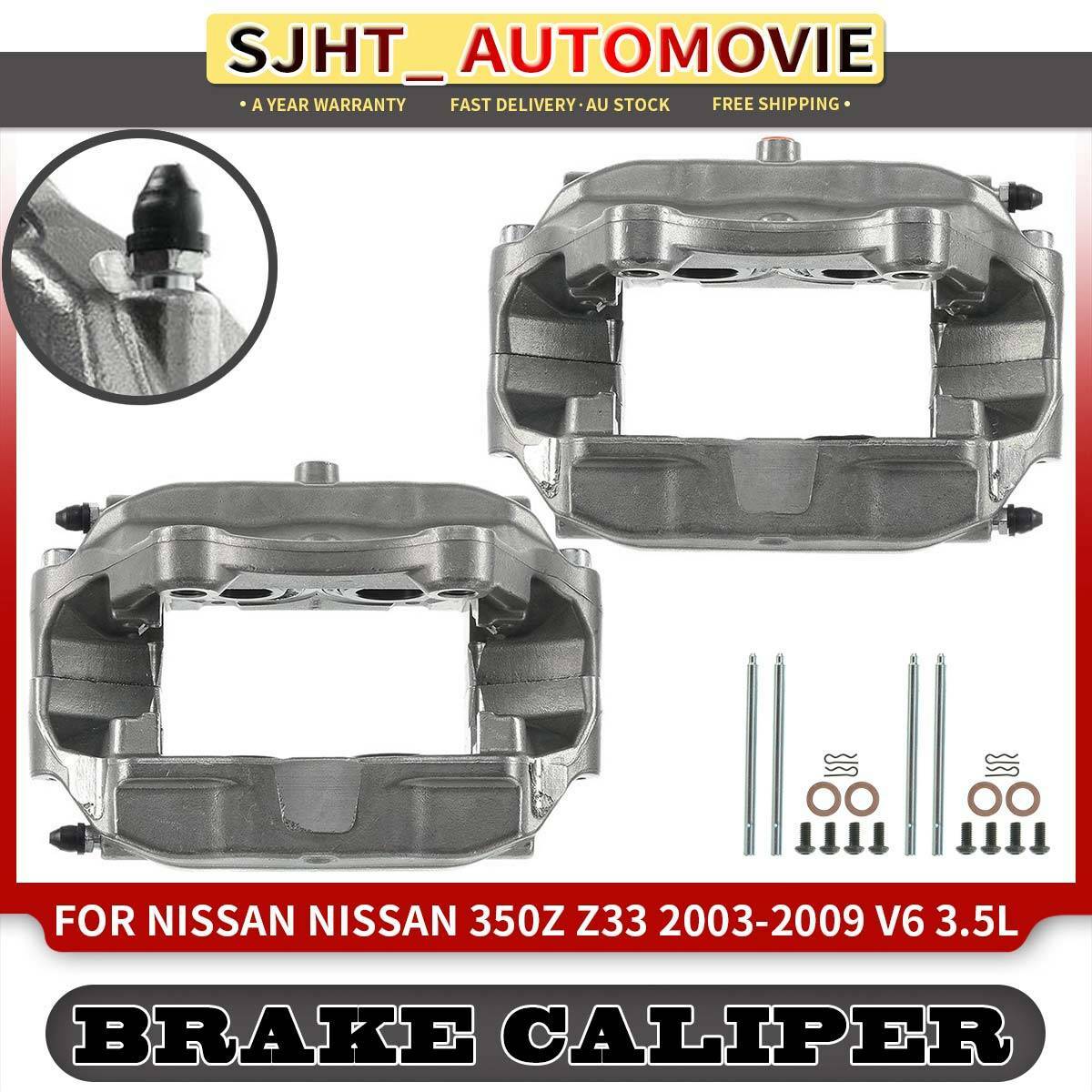 2x Front Left & Right Brake Calipers w/ 4-Piston for Nissan 350Z Z33 03 ...