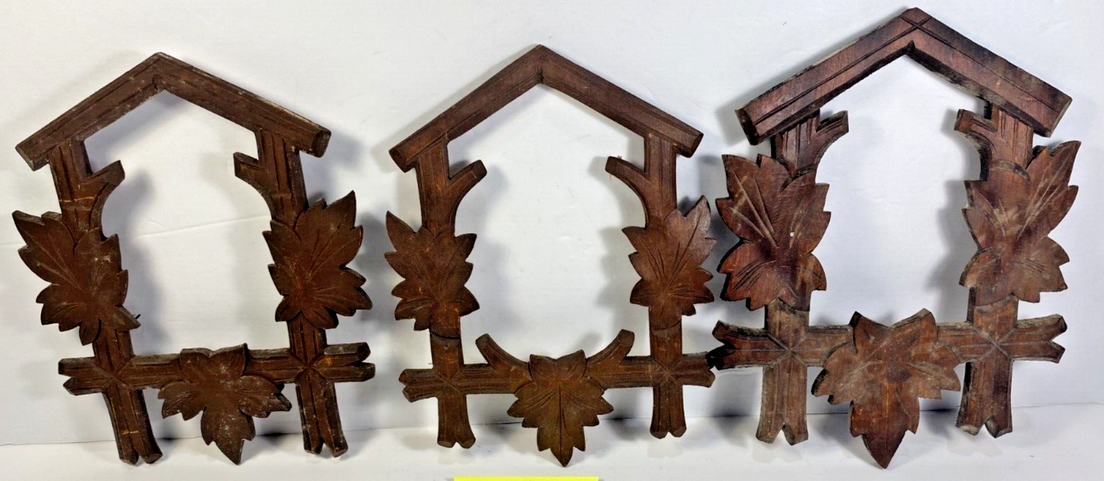 3 Vintage Cuckoo Clock Case Front Frames Wood 9 1/4" , 8 5/8'', 8 5/8 ...