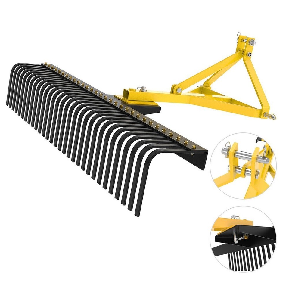 3 Point Landscape Rock Rake 60" Tri Attachment Soil Gravel Lawn -High ...