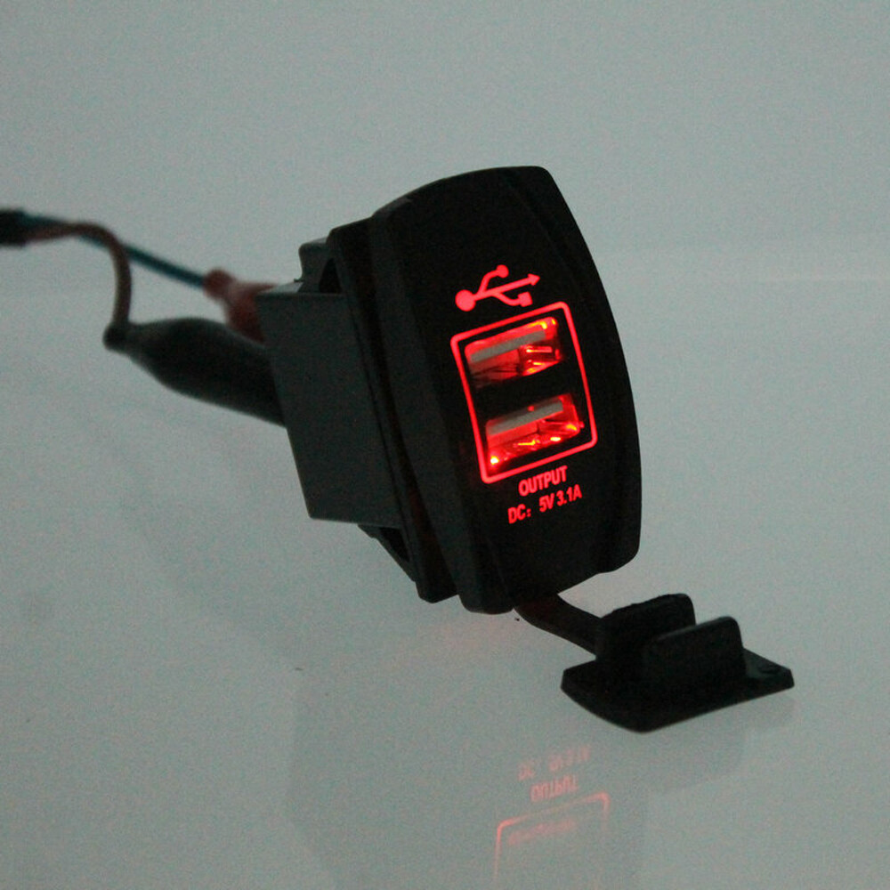1pcs Car Truck Boat Red LED 12V & 24V Dual USB Charger Backlit UTV ...