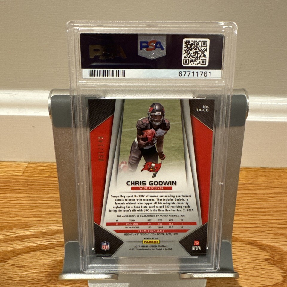 2017 Panini Prizm Chris Godwin Rookie Auto Blue Wave /149 PSA Gem Mint ...
