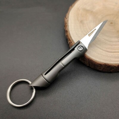 Mini Titanium keychain Bamboo Folding Knife Paper Cutter Outdoor Pocket ...