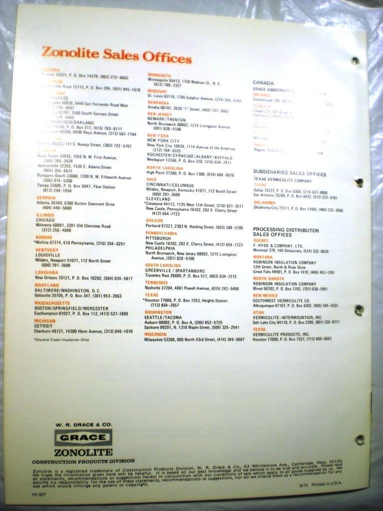 GRACE Zonolite Masonry Fill & Insulations Catalog VERMICULITE ASBESTOS ...