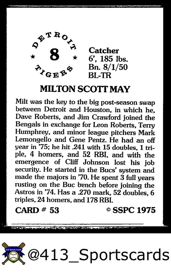 1975 SSPC Milt May Detroit Tigers #53 | eBay
