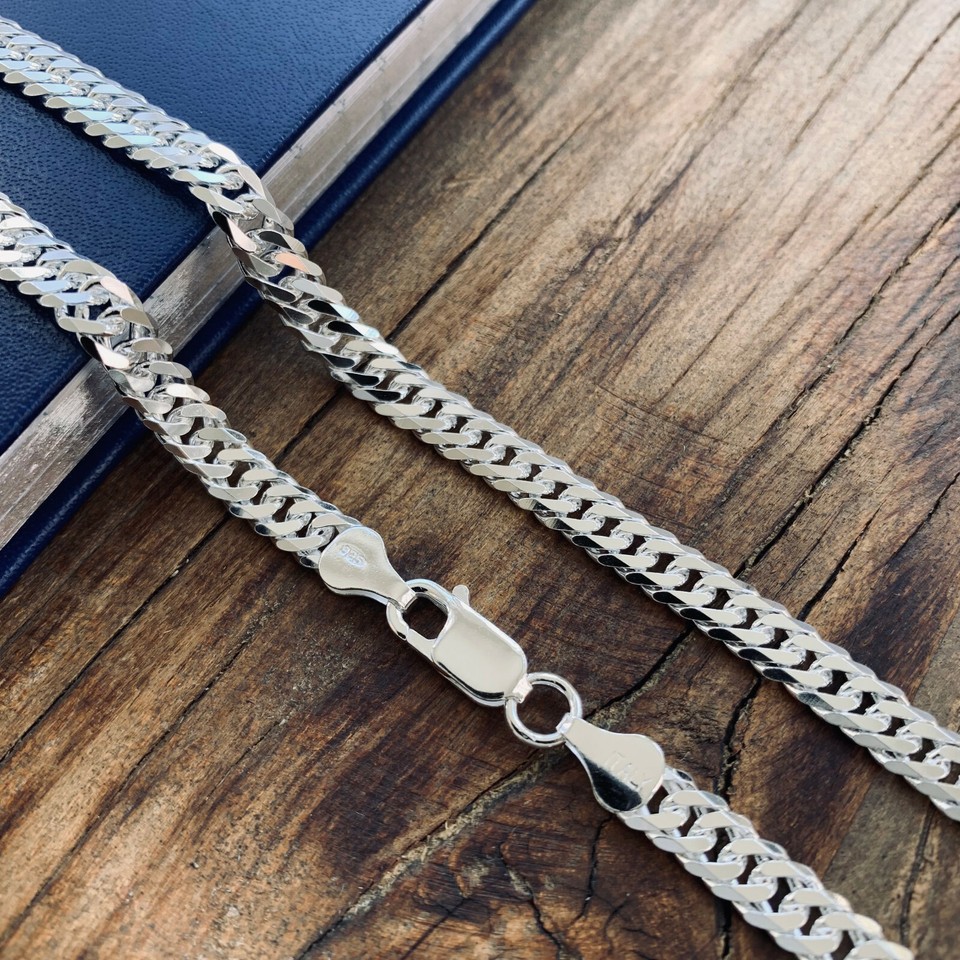 Real Solid 925 Sterling Silver Double Cuban Mens Boys Chain Bracelet or ...