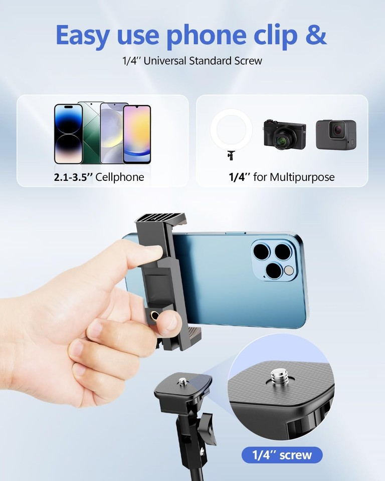 62’’ Cell Phone Tripod Stand, Adjustable Floor Cellphone Tri Pod Holder ...