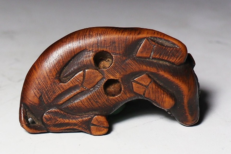 Japanese Antique Netsuke Sitting Ox Wood Edo period (1603–1868) from ...