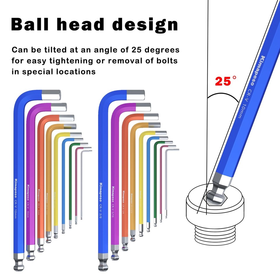 27 PCS Allen Key Set Torx SAE Metric Wrenches Long Arm Ball End Hex ...