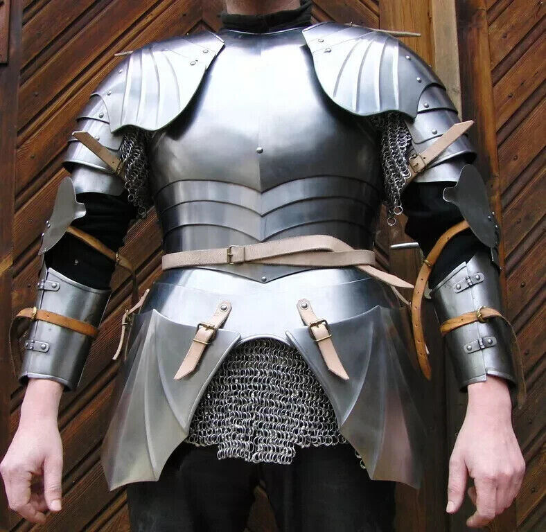 18GA SCA Steel Medieval Half Body Armor Suit With Cuirass & Puldrons ...