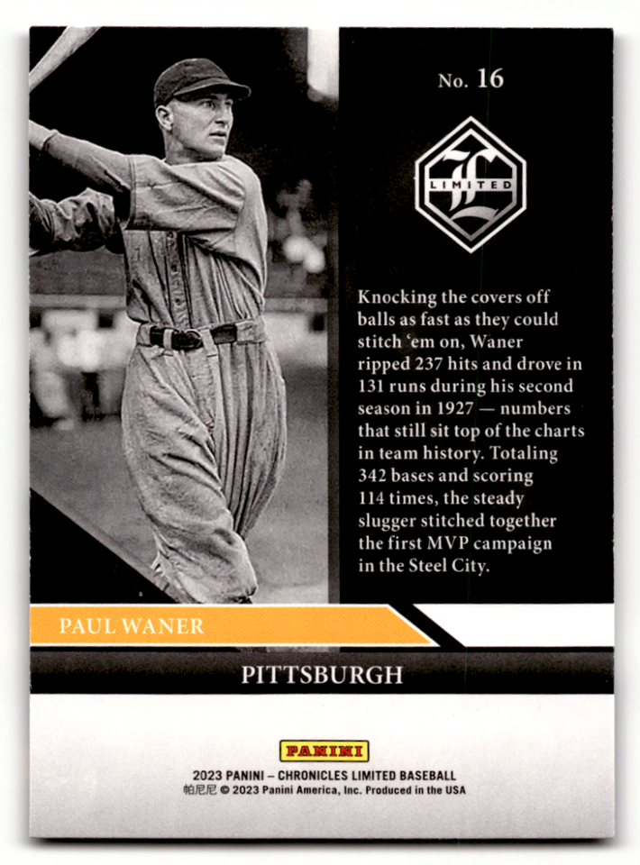 2023 Panini Chronicles Limited #16 Paul Waner NM Near Mint Pirates ID ...