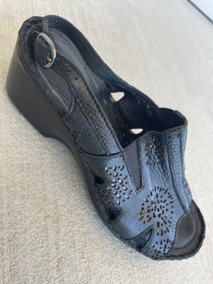 Ariat Sandals Womens 8.5 B Black Slingback Wedge Leather Cut Out Open ...