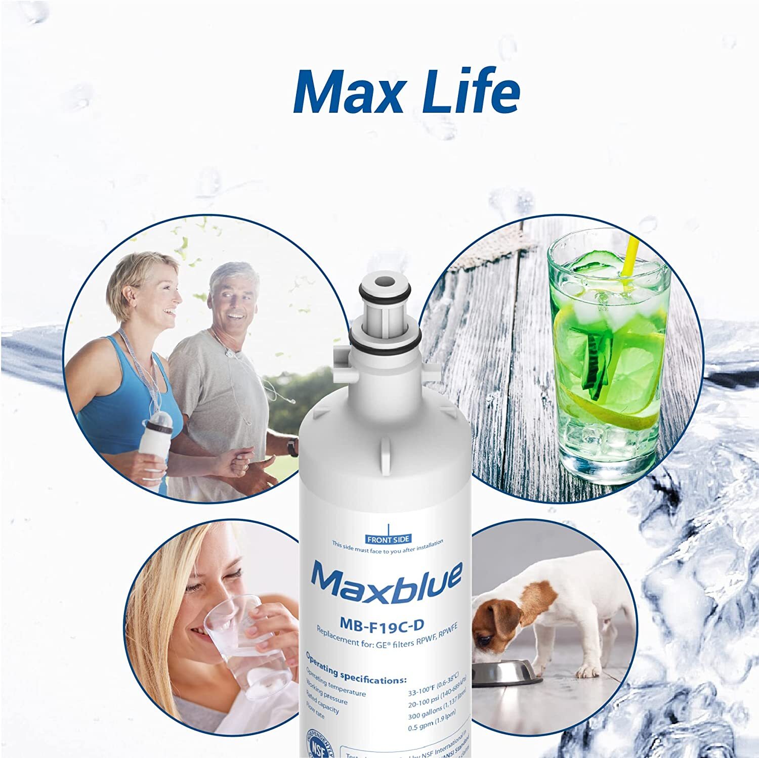 Maxblue Refrigerator Water Filter, Replacement for GE® RPWFE® ( 1-3 ...