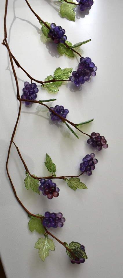 Vintage Acrylic Lucite Purple Grape Cluster Vine Leaves Long Garland ...
