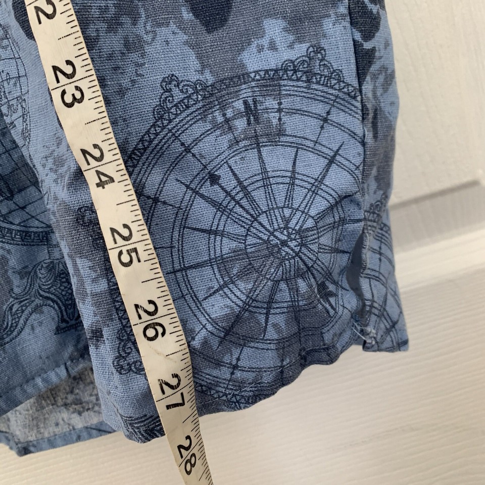 Vtg Shirt Mens Large World Map Abstract Camp Short Sleeve Blue Linen ...