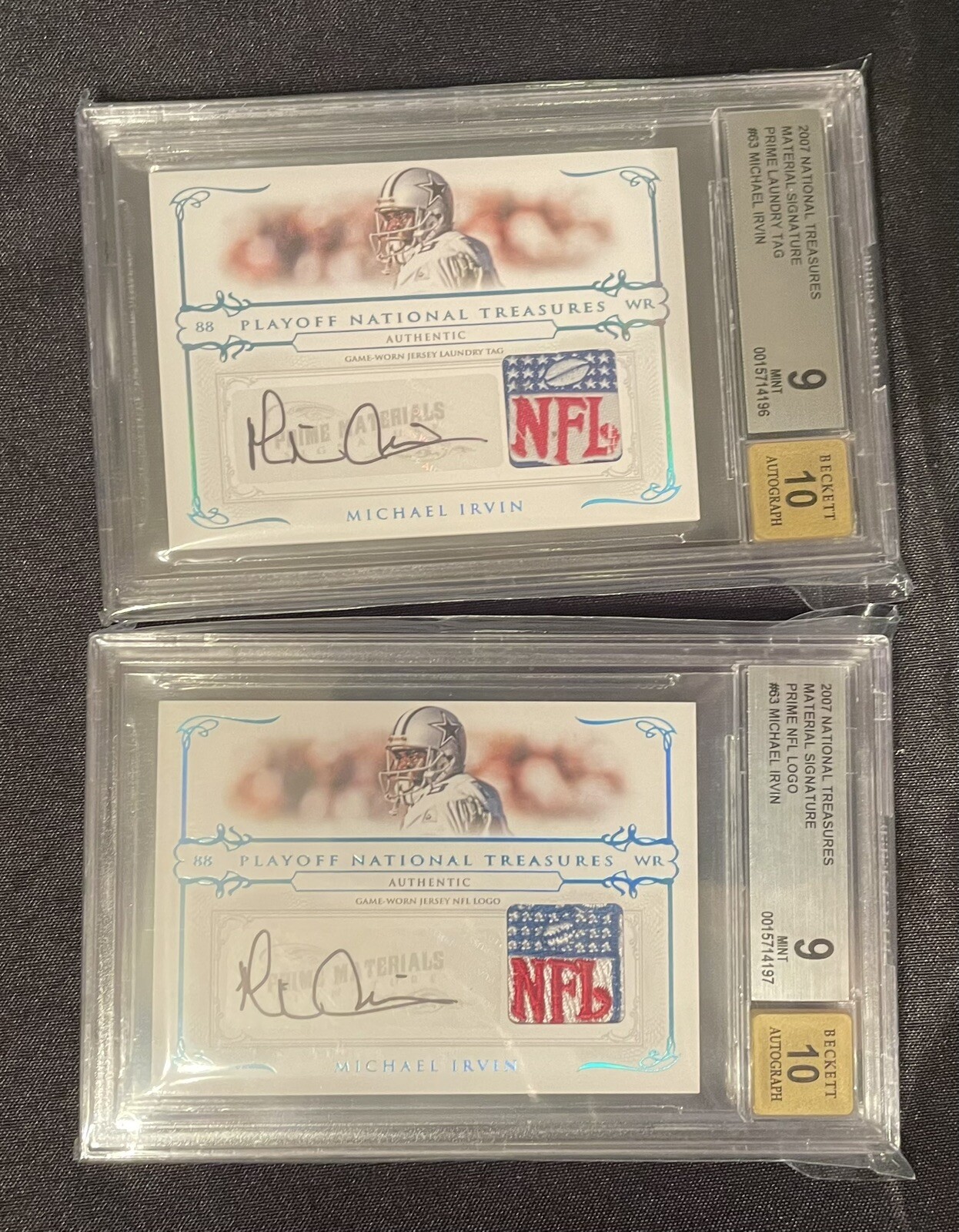 2007 National treasures Michael Irvin Prime NFL Logo & Laundry Tag 1/1 ...