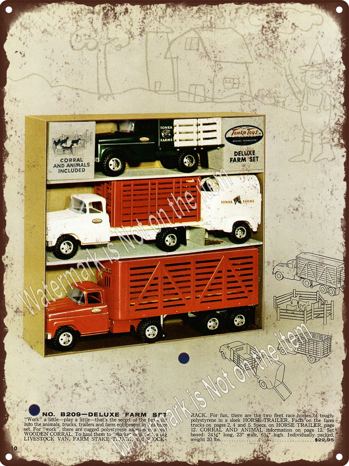 1958 Tonka Toy Deluxe Farm Set Horse Trailer Truck Metal Sign 9x12 ...