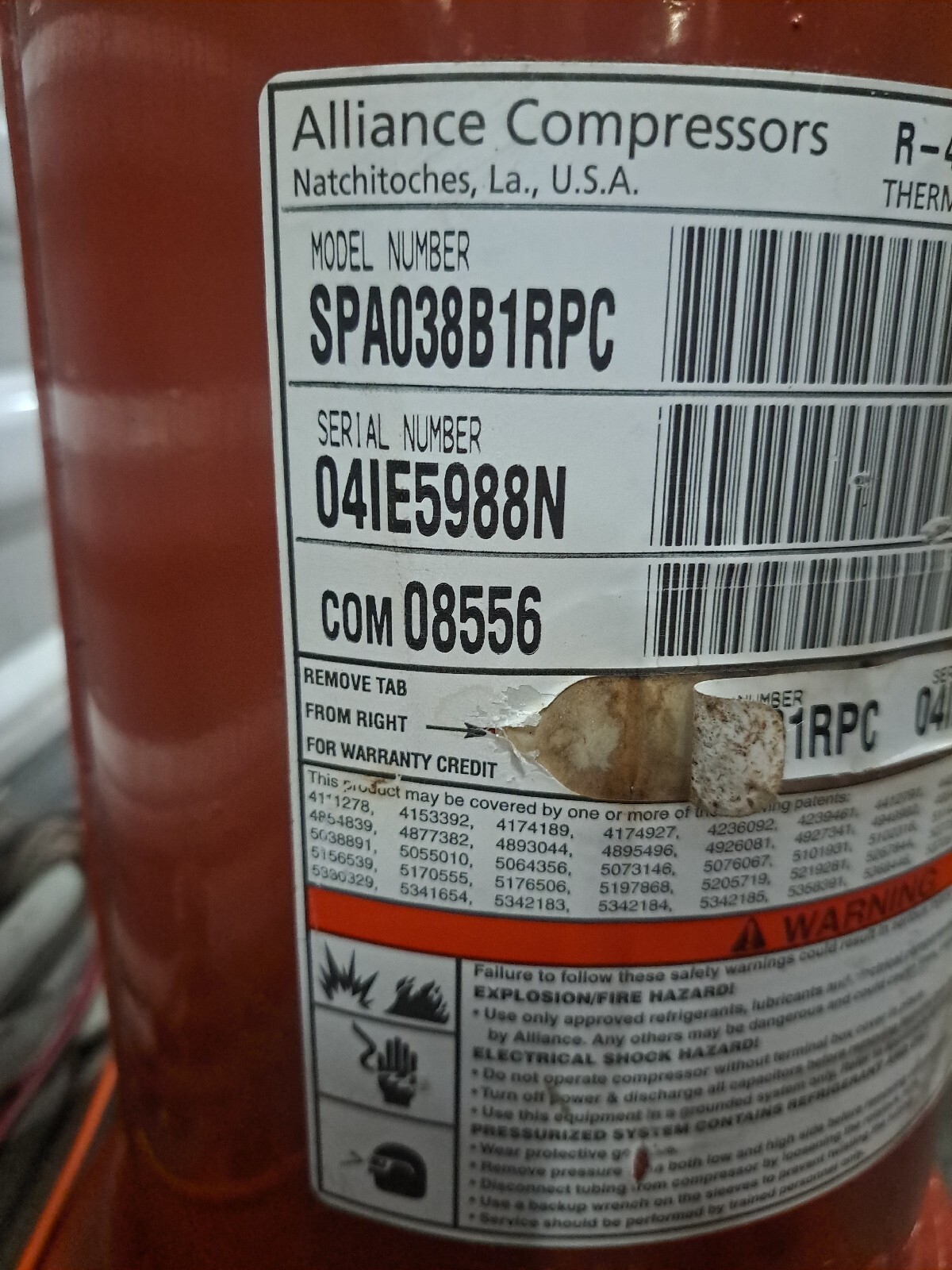 Trane Compressor SPA038B1RPC / COM08556 / COM 08556 / R-410A Compressor ...