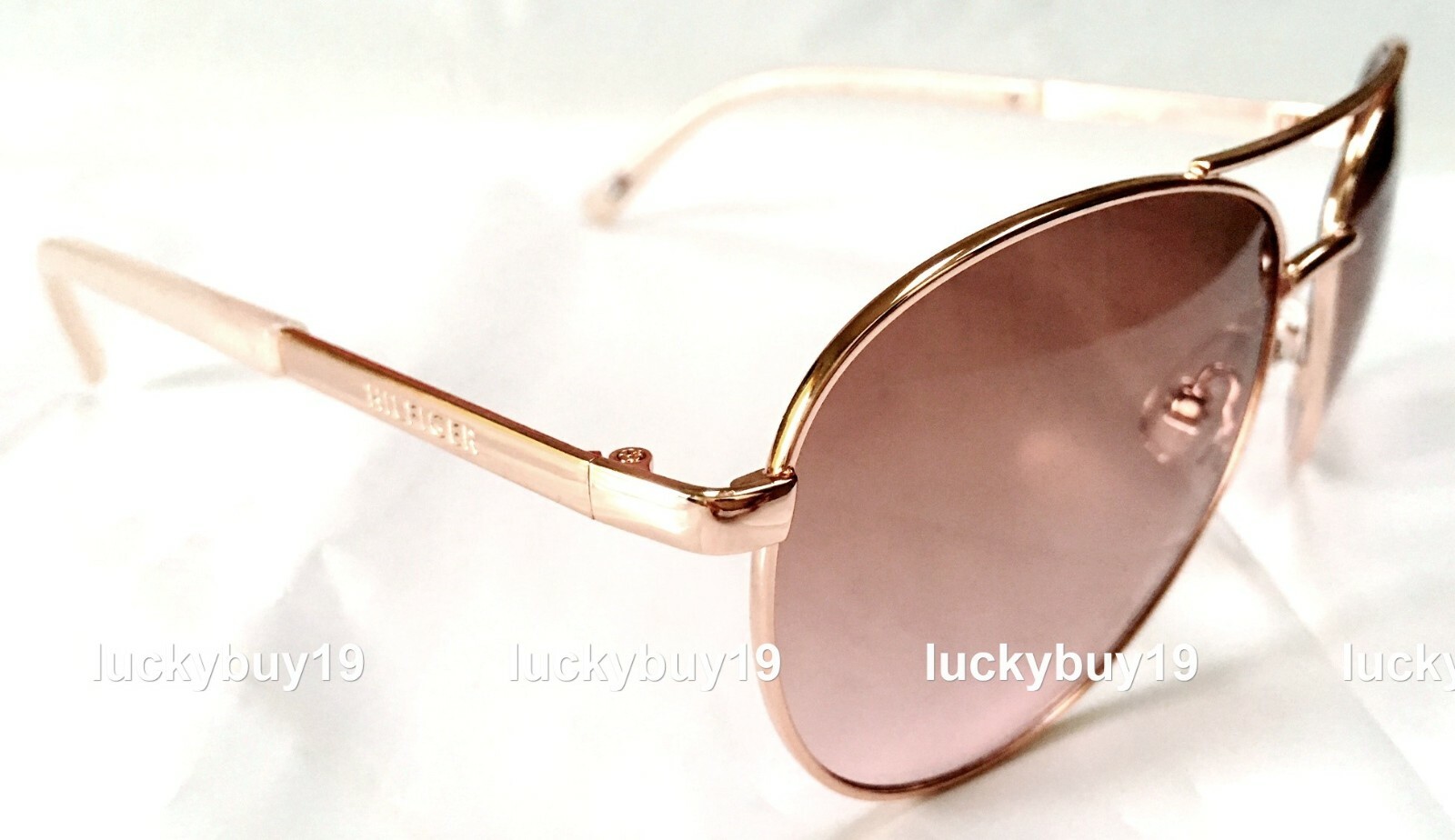 NEW Tommy Hilfiger LINDSAY Beige Gold Aviator Authentic Sunglasses Gift ...