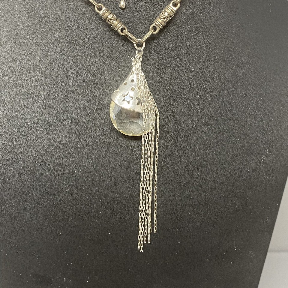 Crystal Pendant Necklace Pink Aurora Boreas & Stone Beads Cord Chain ...