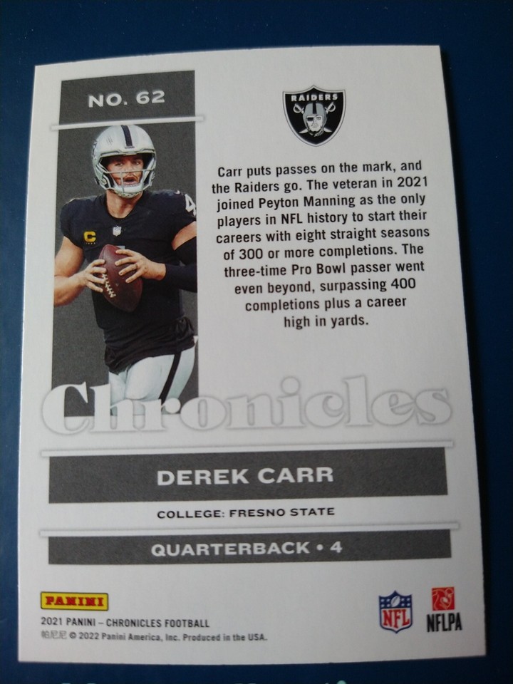 2021 Panini Chronicles PINK Derek Carr #62 Las Vegas Raiders | eBay