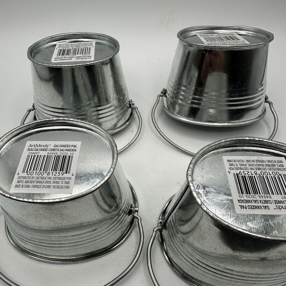 4 Small Galvanized Metal Buckets w/ Handles Mini Tin Pails Party Garden ...