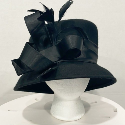 Bon Ton Womens Pure Wool Bucket Hat Ribbon Feathers Church | eBay