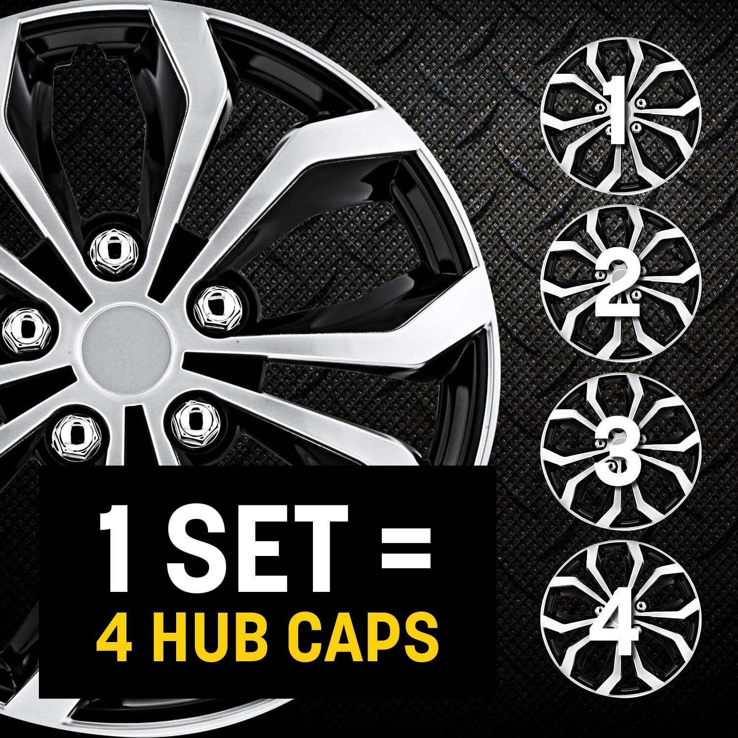 Set of 4 Car Wheel Cover 16 Inch Fits All Vehicle Black Silver Spider ...