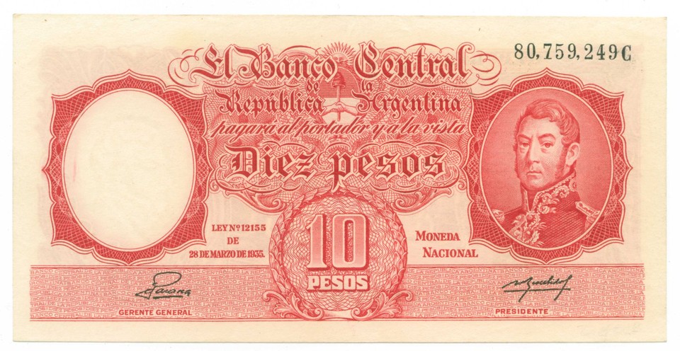 ARGENTINA ( 1953 ) 10 Pesos ( 249 C ) World paper money banknotes ...