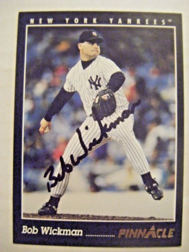 BOB WICKMAN signed YANKEES 1993 Pinnacle baseball card AUTO Autographed ...