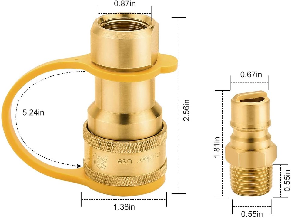 1/2" QDD LP Gas Quick Connect Fittings w/ Male Insert Plug Gas Natural ...