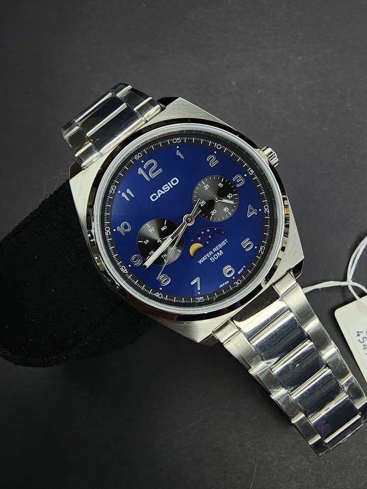 Casio MTP-M300D-2A Classic Lunar Design Moon Phase Blue Analog Quartz ...