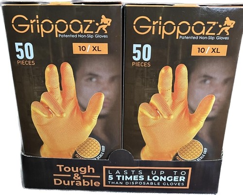 Grippaz Semi-Disposable, Orange Fish Scale Grip Nitrile Gloves, Pack of ...