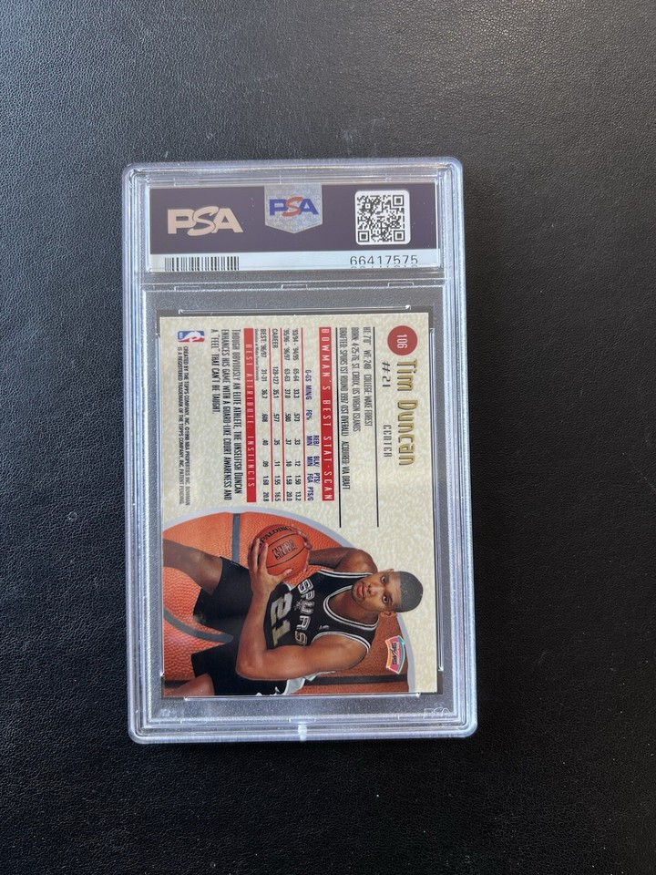 1997-98 Bowman's Best Tim Duncan #106 Rookie RC Basketball Card PSA 10 ...