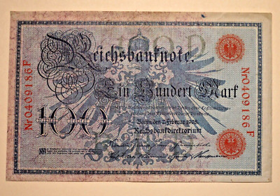 1908 100 (Ein Hundert) Mark Reichsbanknote Germany SN#0409186F | eBay